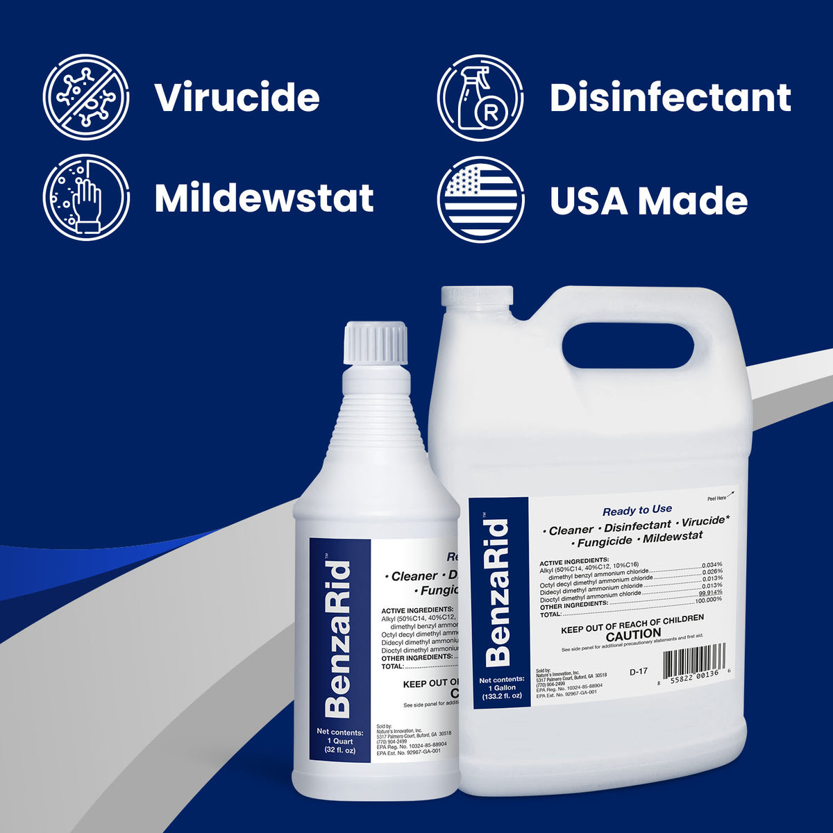 BenzaRid Disinfectant - Virucide - Fungicide - Cleaner | 4-Gallon Case